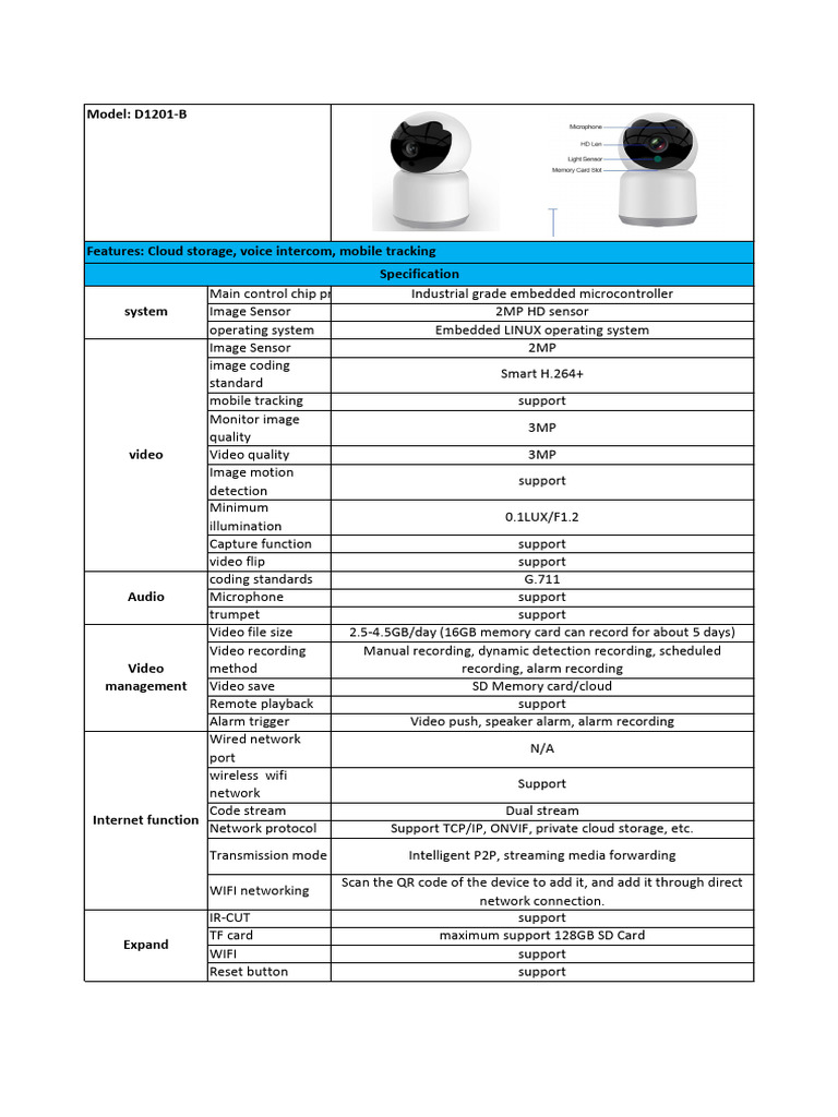 D1201-B Tuya Smart Wireless Camera | PDF | Computer Network | Video