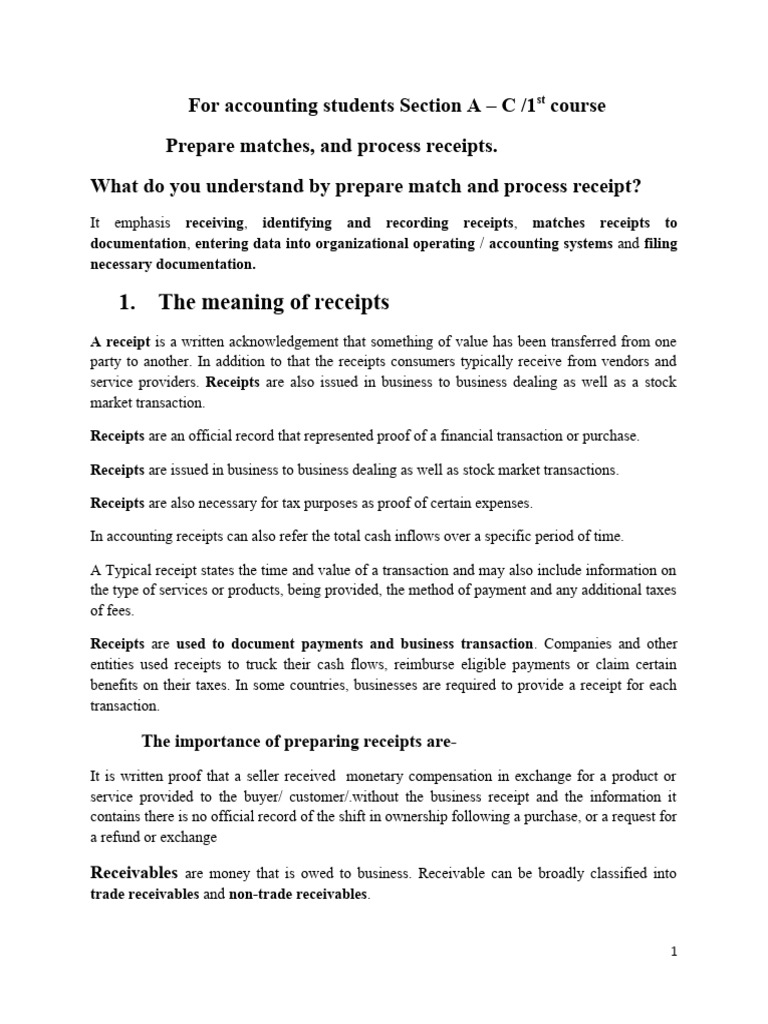 prepare,match and process receipts | PDF | Bad Debt | Discounting