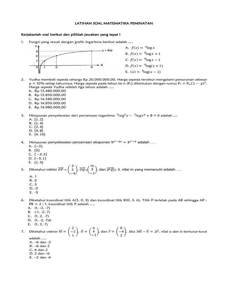 Soal Latihan Math Peminatan - Mrs. Rina's Class | PDF