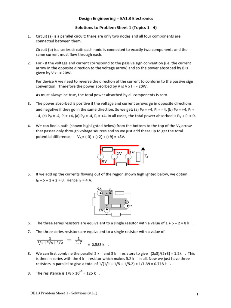 Problem Sheet 1 - Solutions | PDF | Series And Parallel Circuits | Resistor
