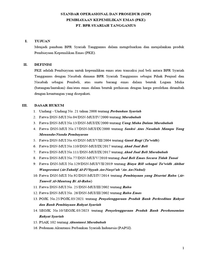 SOP Pembiayaan Kepemilikan Emas | PDF | Pengelolaan Keuangan & Uang