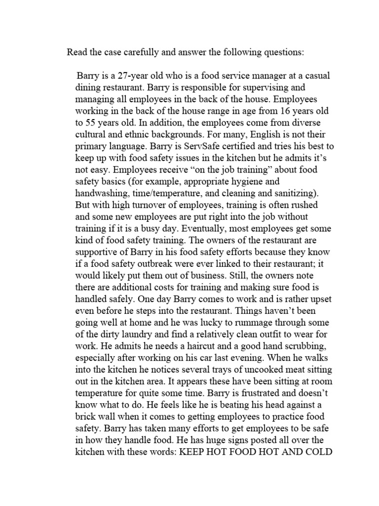 Case Study 1 Business Communication | PDF | Restaurants | Food Safety