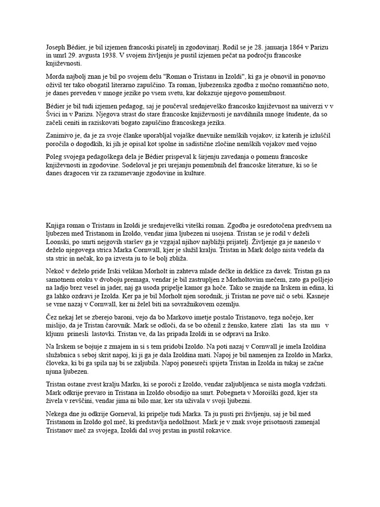 Roman o Tristanu in Izoldi, Word | PDF