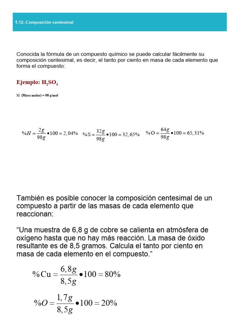 Composición Centesimal - Tipos de Fórmulas - Formulas Empirica y ...