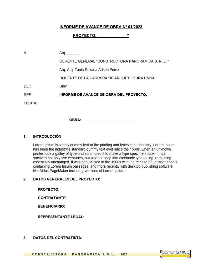 Informe Avance Obra 01/2023 | PDF | Printing | Publishing