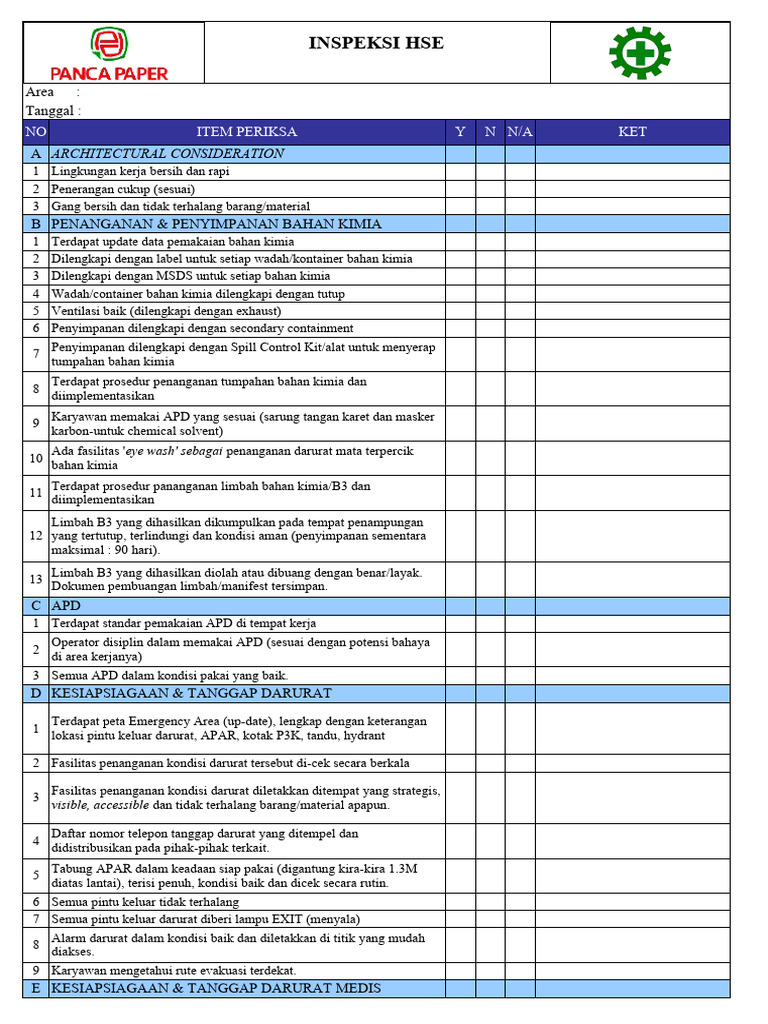 Form Inspeksi Mingguan | PDF