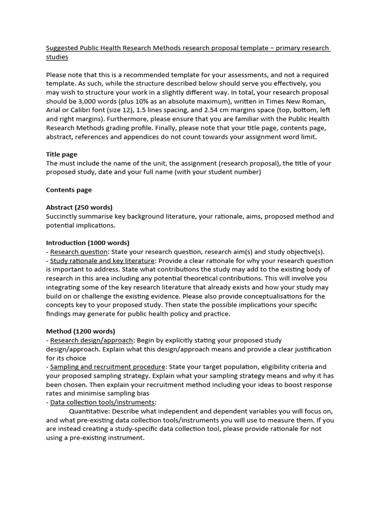 Public Health Research Proposal Template | PDF | Methodology | Knowledge Management
