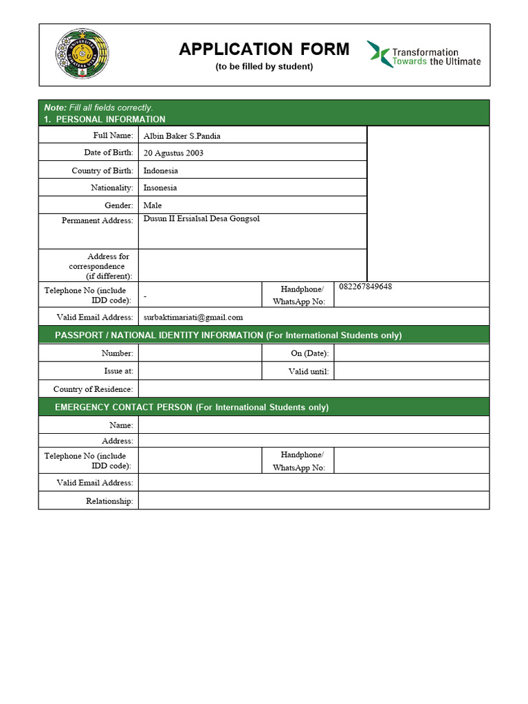Application Form Template | PDF
