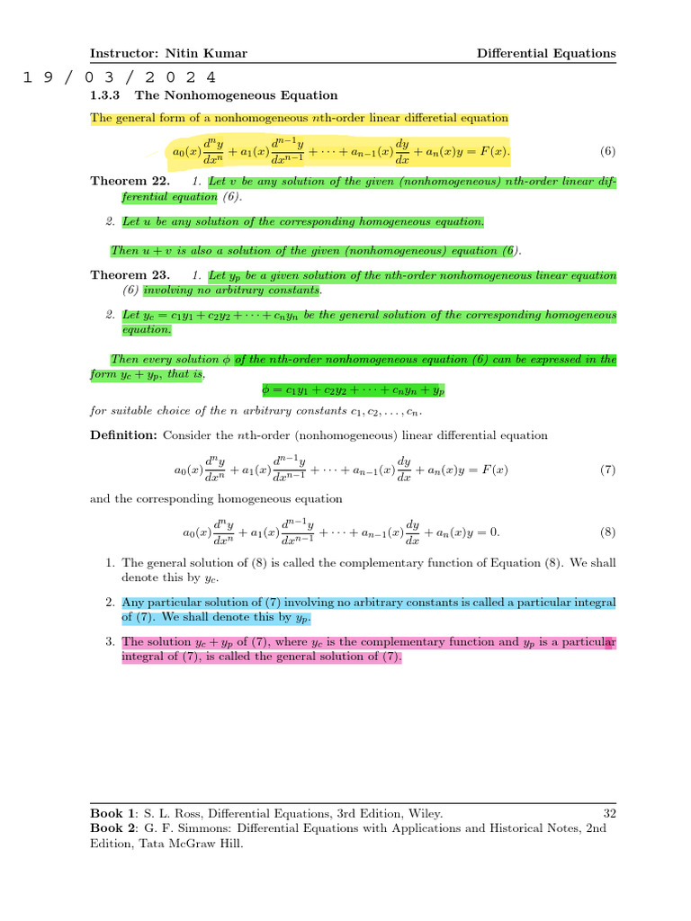 Week-12 Lecture Notes 19 - 21 Mar 2024 | PDF | Ordinary Differential ...