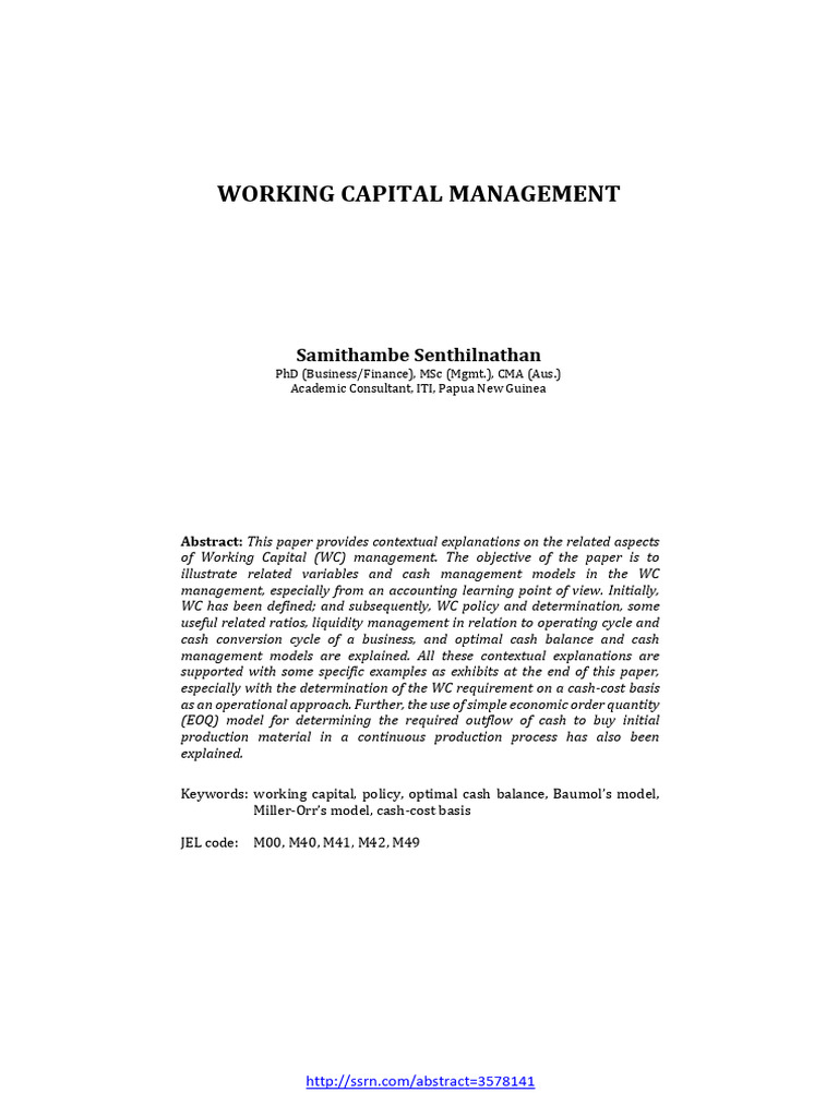Working Capital Management Insights | PDF | Expense | Market Liquidity