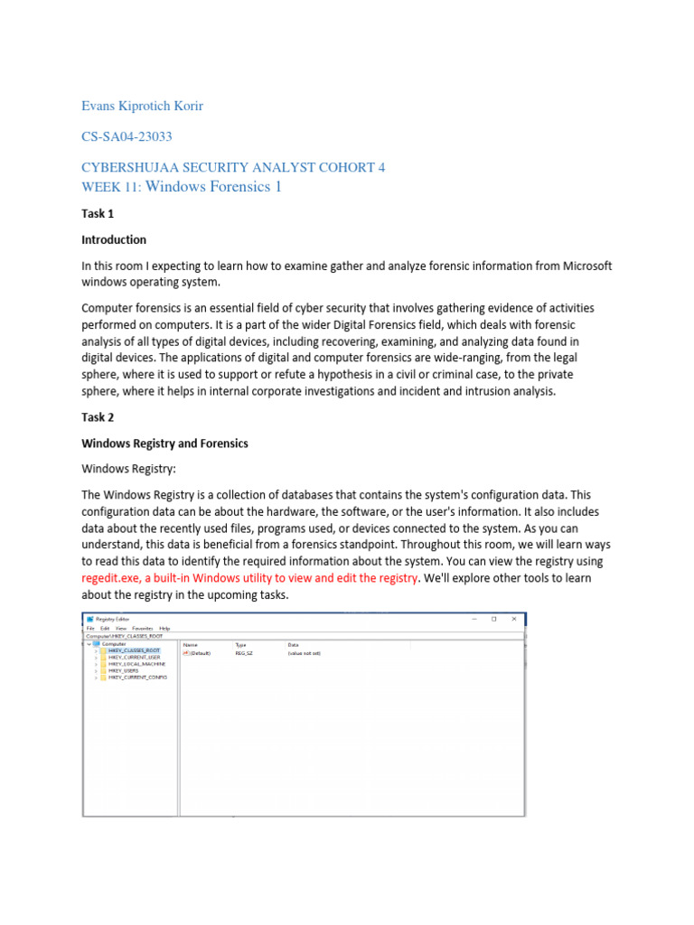 Evans Korir Windows Forensics1 CS-SA04-23033 | PDF | Computers