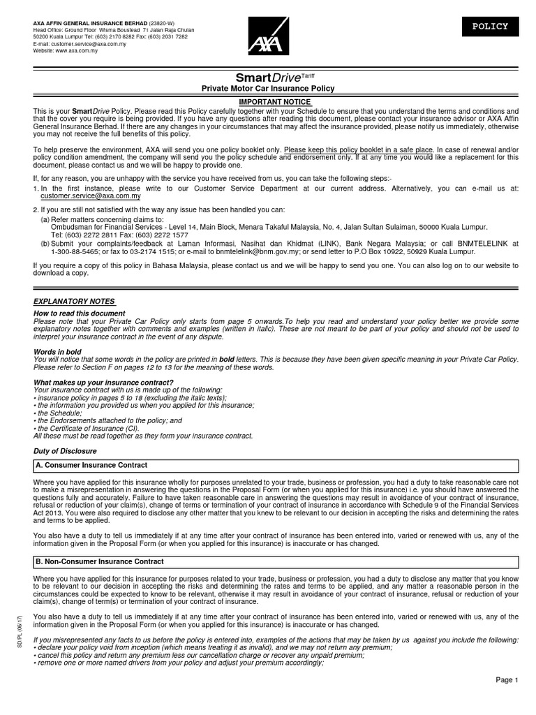 AXA Policy | Download Free PDF | Liability Insurance | Insurance