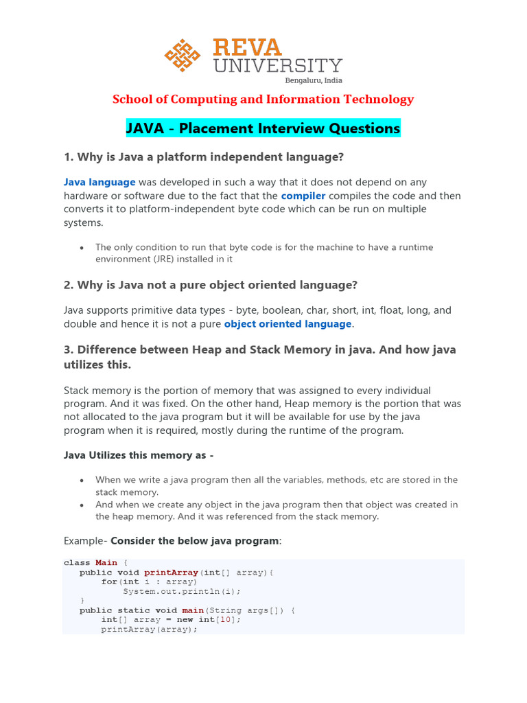 JAVA Placement Interview Questions | PDF | Method (Computer Programming ... JAVA Placement Interview Questions | PDF | Method (Computer Programming ...