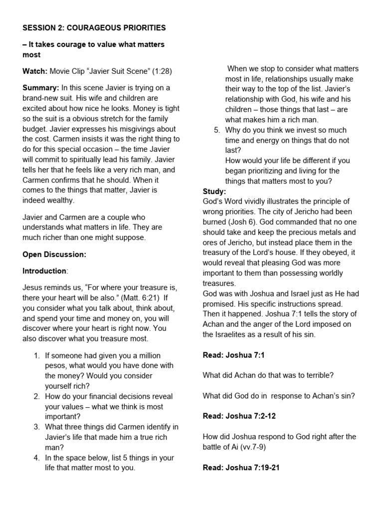 SESSION 2 - Courageous Priorities | PDF | Sin | God