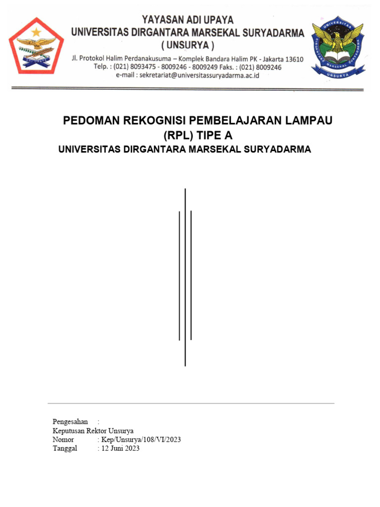 Pedoman Penyelenggaraan RPL Tipe A Unsurya Tahun 2023 | PDF