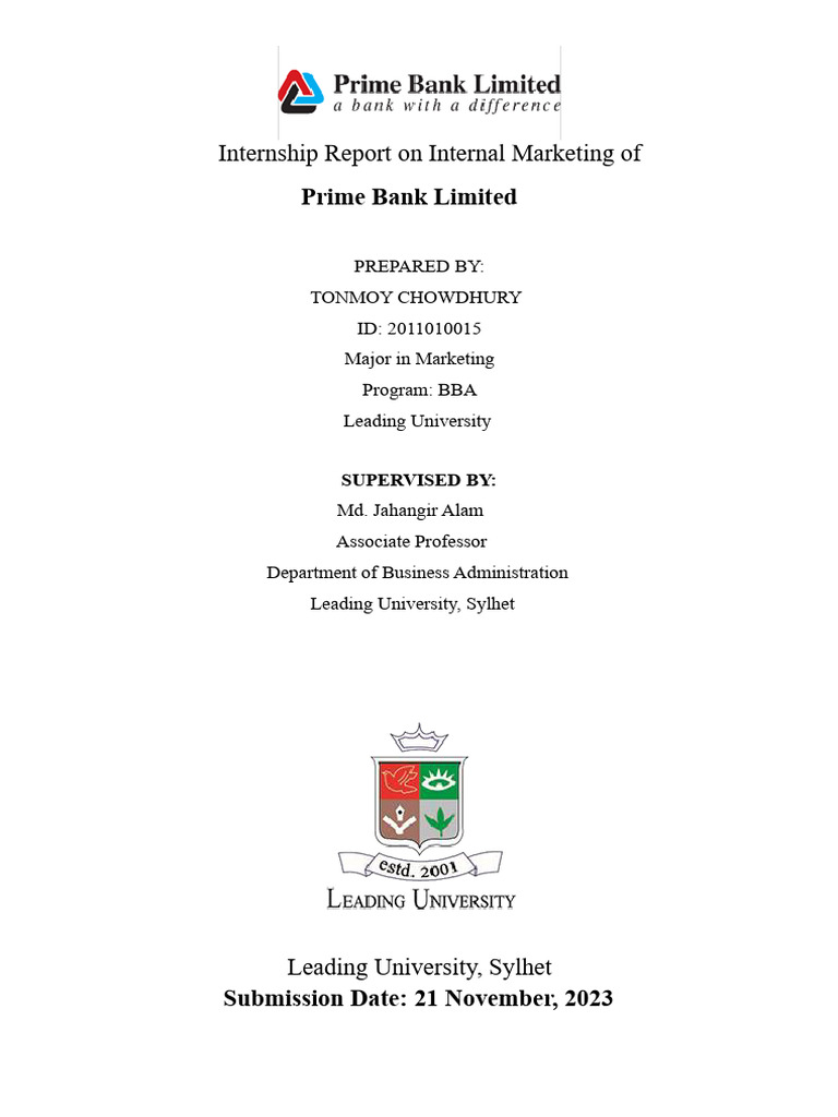 Internship Report On Internal Marketing of PBL | PDF | Marketing | Job Satisfaction