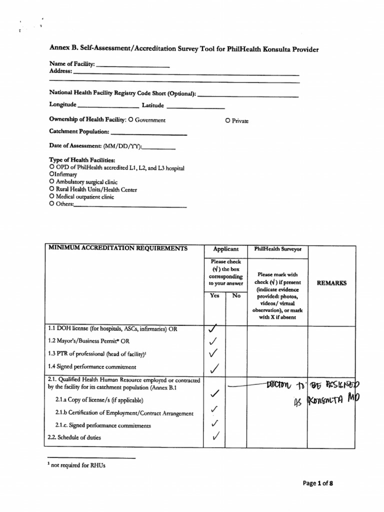 Annex B. Self Assessment For Philhealth Konsulta Provider | PDF