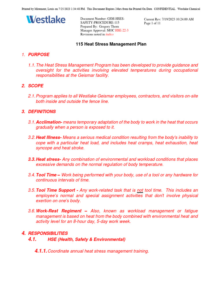 115 Heat Stress Management Plan | PDF | Hyperthermia | Personal ...