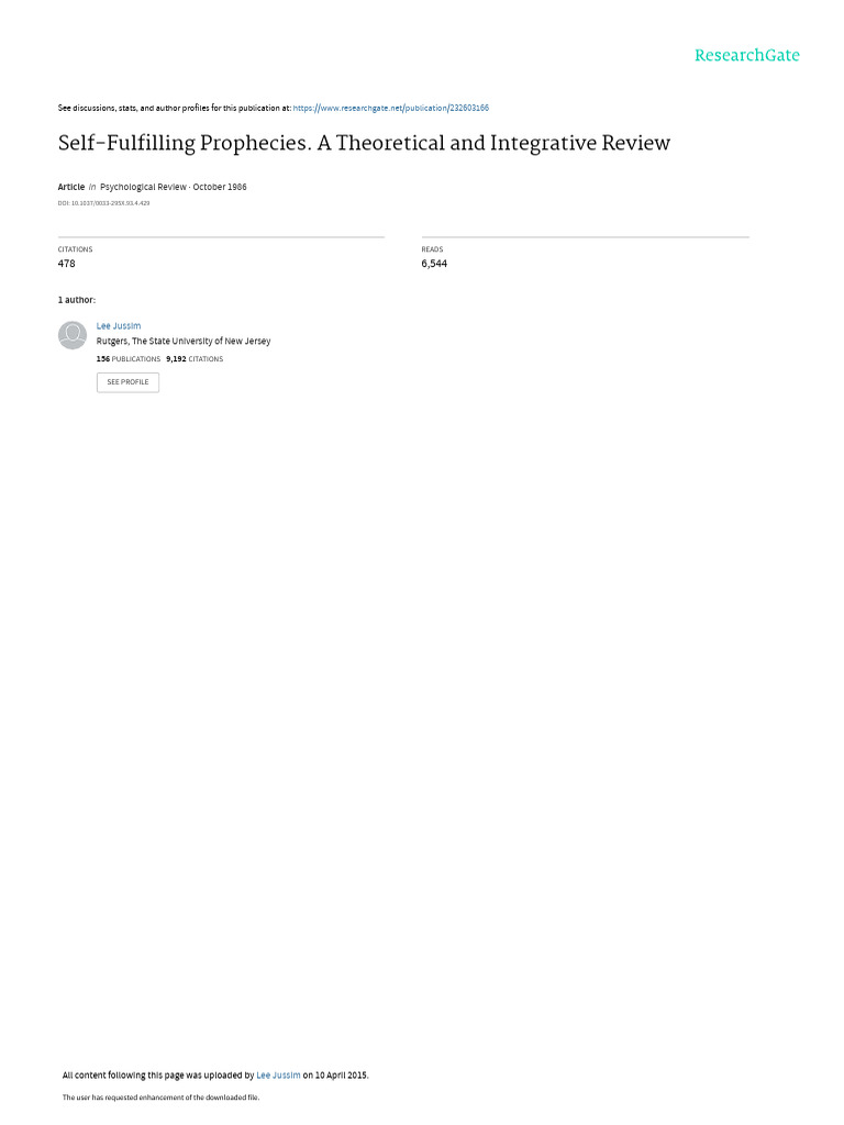 Self-Fulfilling Prophecies A Theoretical and Integ | PDF | Stereotypes ...