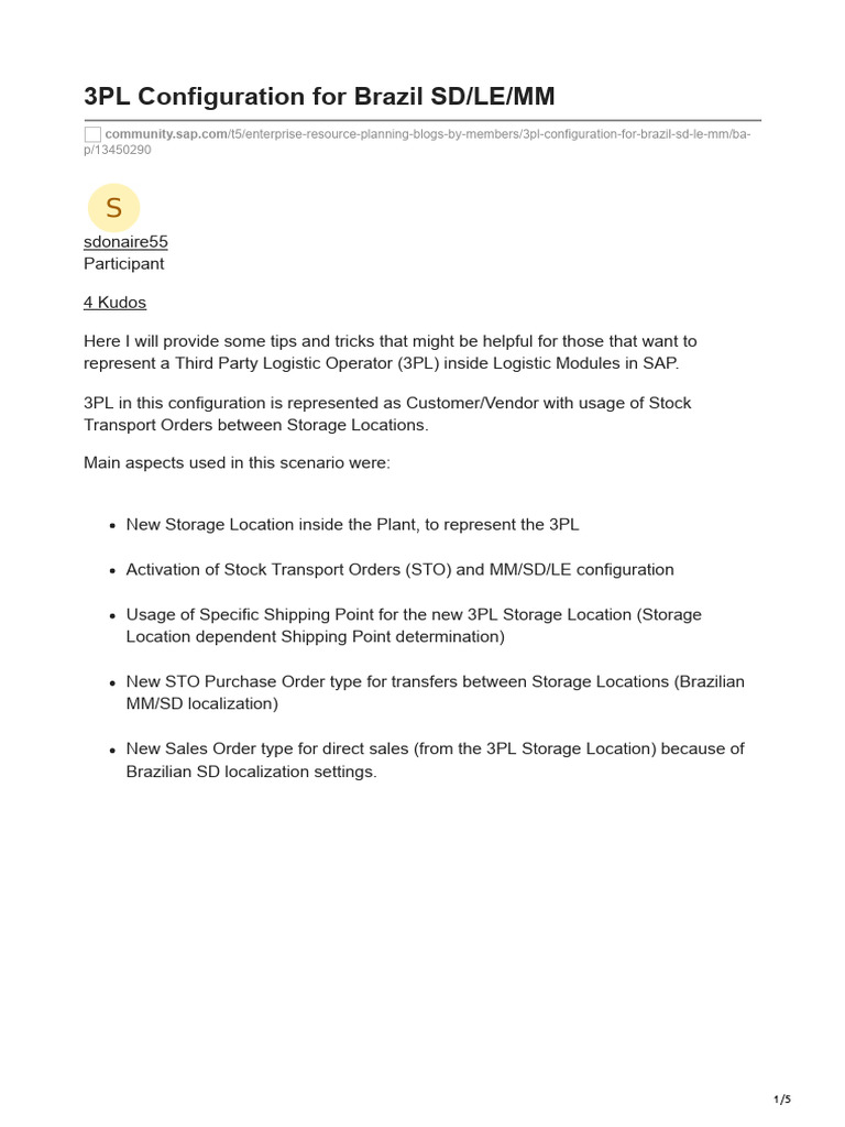 Brazil 3PL Setup in SAP Modules | PDF | Logistics | Business