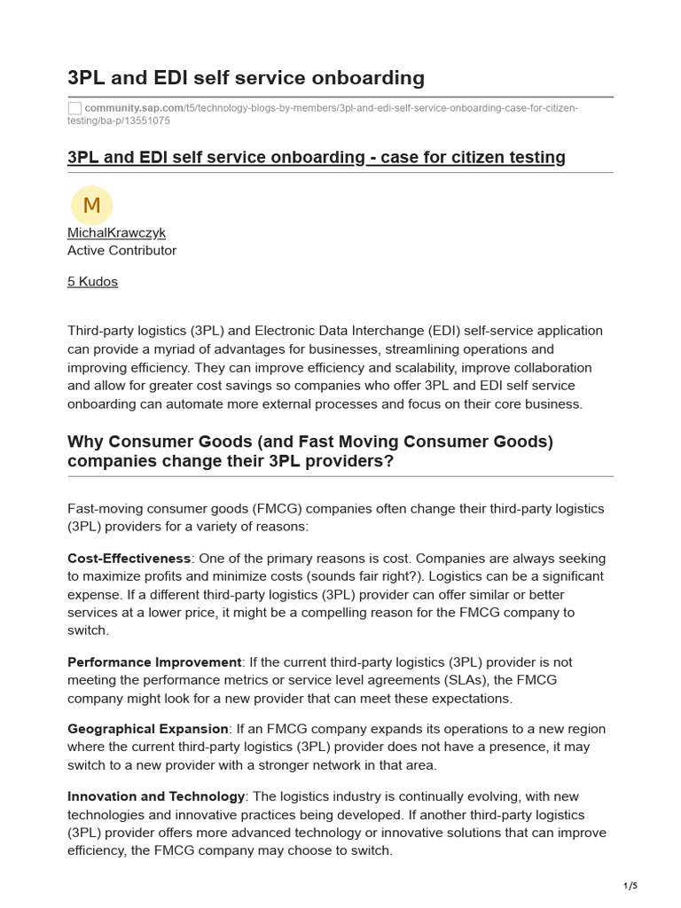 3PL and EDI self service onboarding | PDF | Electronic Data Interchange | Logistics