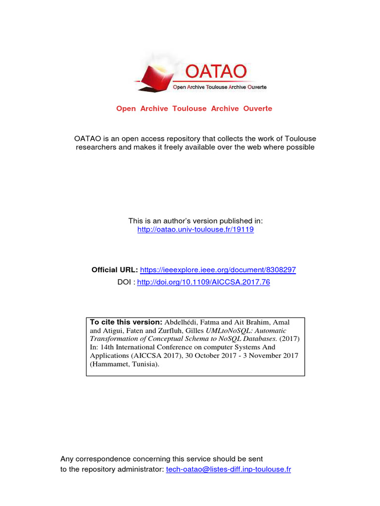 Umltonosql Automatic Transformation Of Conceptual Schema To Nosql Pdf Conceptual Model No Sql