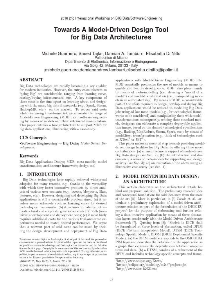 Towards A Model-Driven Design Tool for Big Data architectures | PDF | Apache Hadoop | Map Reduce