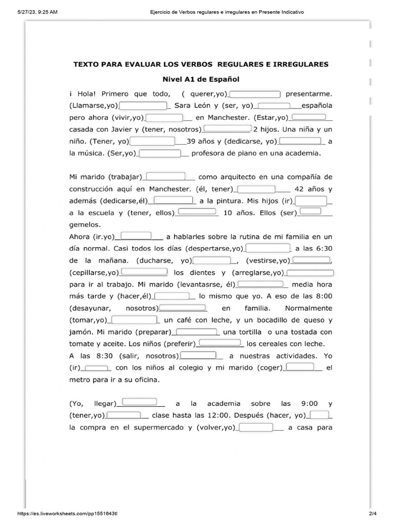 Verbos Regulares e Irregulares en Presente Indicativo | PDF