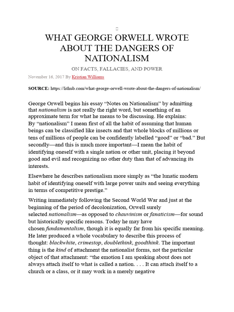 Orwell on Nationalism's Dangers | PDF | Nationalism | Thought