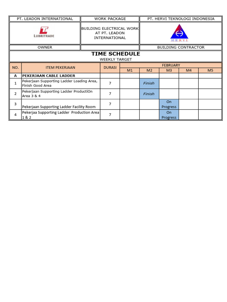 Weekly Electrical Work Schedule | PDF