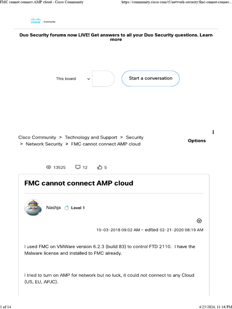 FMC Connection Issues with AMP Cloud | PDF | Cisco Systems