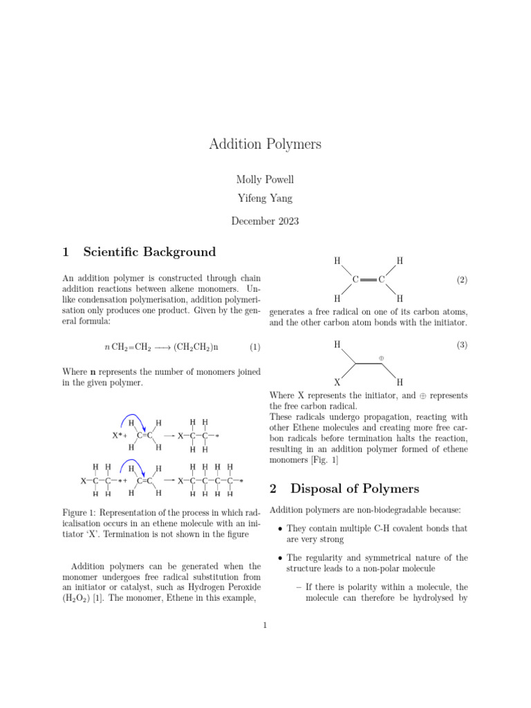 Addition Polymers | Download Free PDF | Polymers | Radical (Chemistry)