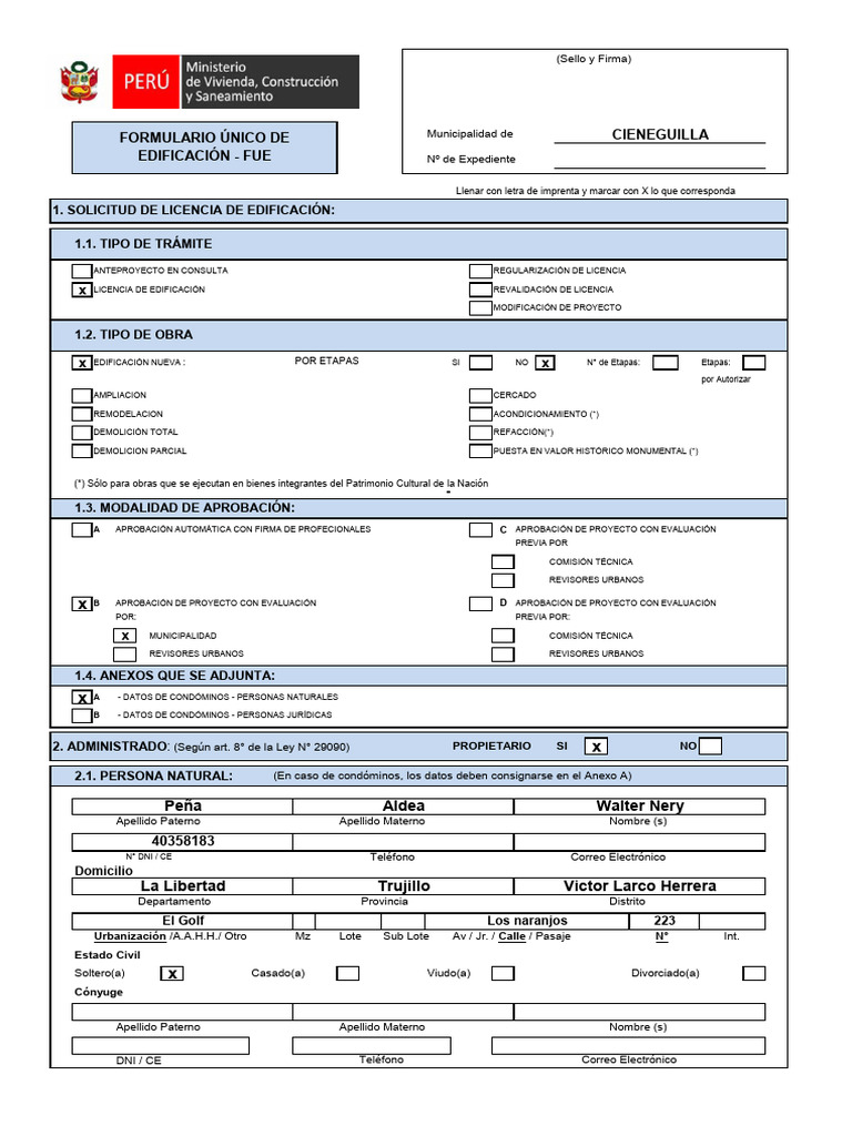 Tambo - Formulario de Edificacion - Fue | PDF | Documento de identidad | Derecho Civil (Common Law)