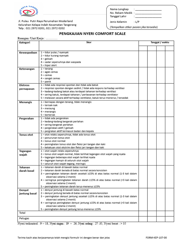 54.pengkajian Resiko Nyeri Comfort Scale | PDF