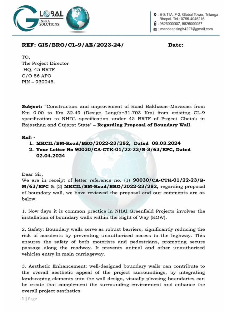 Letter No Regarding Proposal of Boundary Wall 1 | PDF