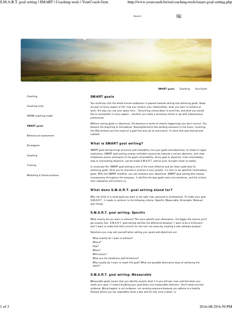 S M A R T Goal Setting Smart Coaching Tools Yourcoach Gent Pdf