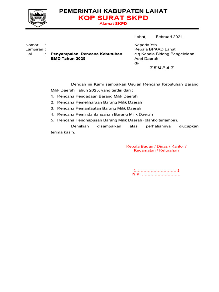Rencana Kebutuhan BMD 2025 Lahat | PDF