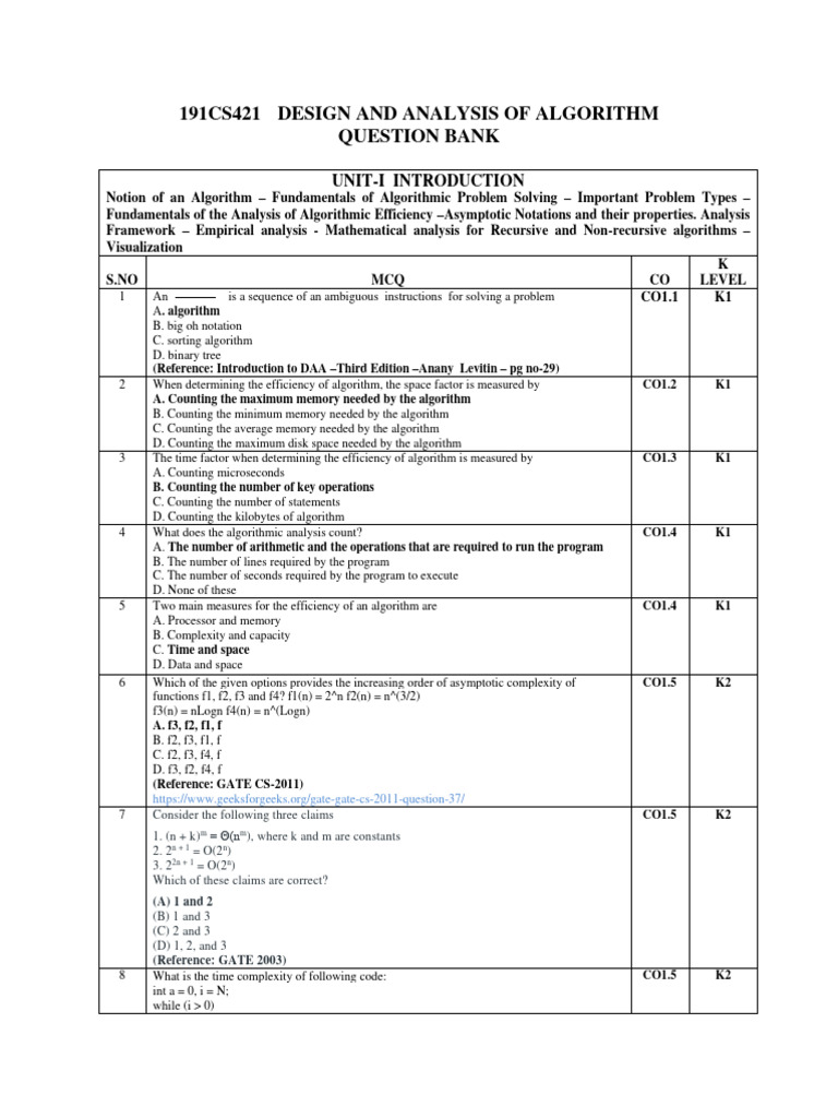 191CS421 - DAA All Units | PDF | Theoretical Computer Science | Algorithms And Data Structures