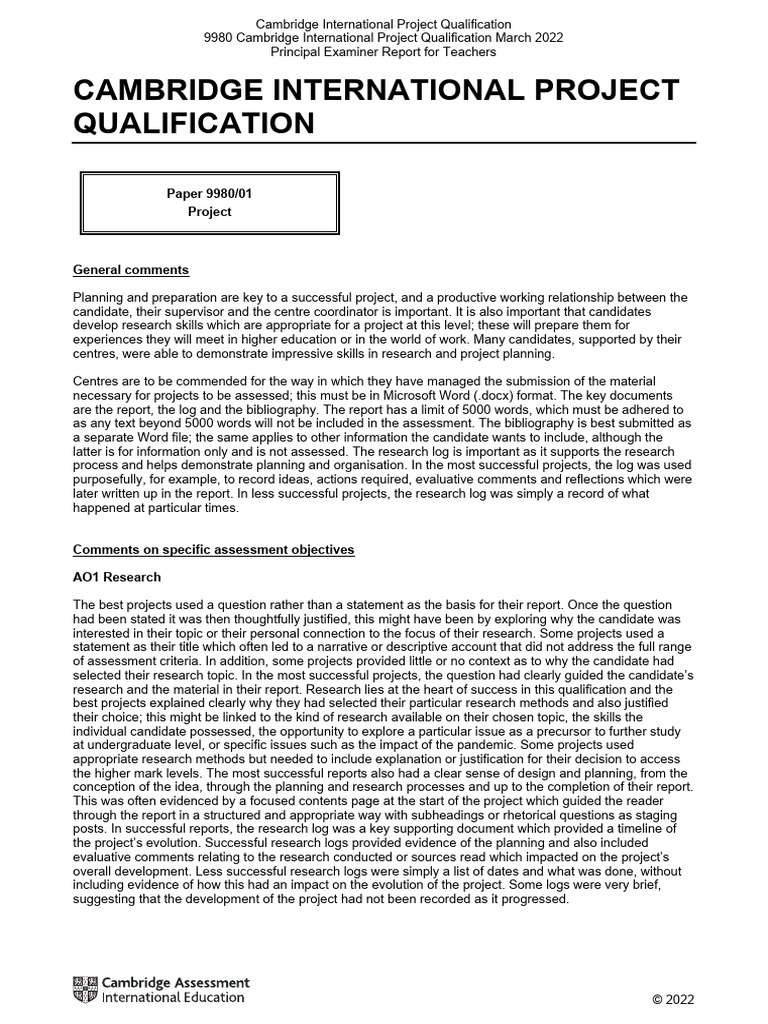 Cambridge International Project Qualification | PDF | Evidence | Citation