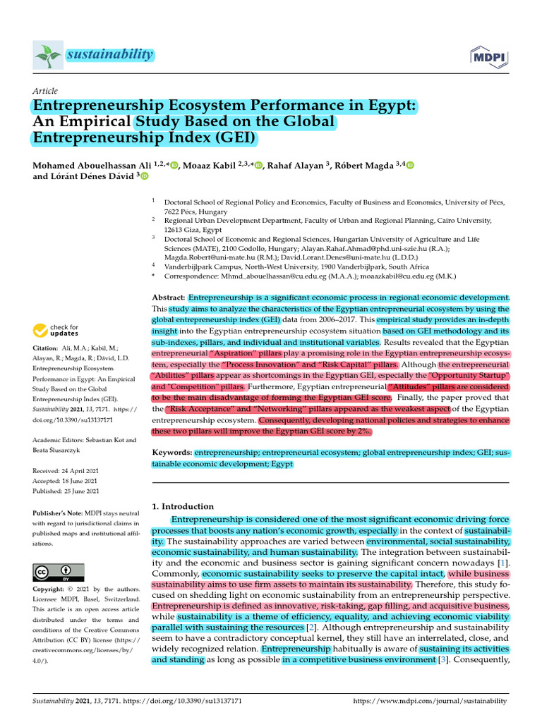 Entrepreneurship_Ecosystem_Performance in Egypt an Empirical Study ...