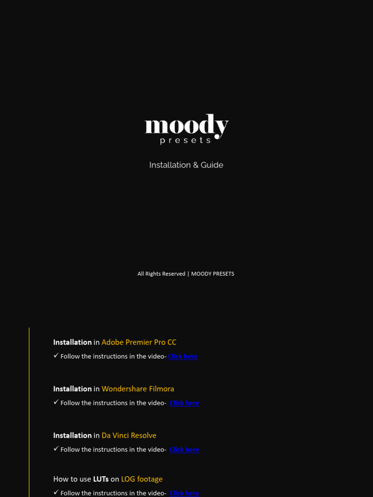 Moody LUTs Installation Guide | PDF