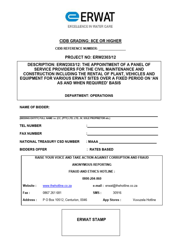 ERWAT Civil Maintenance Tender | PDF | Employment | Procurement