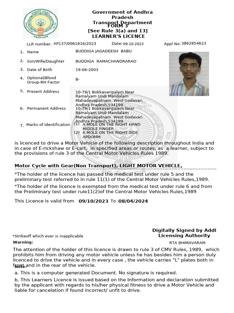 Government of Andhra Pradesh Transport Department: Warning | PDF | Land Transport | Transport