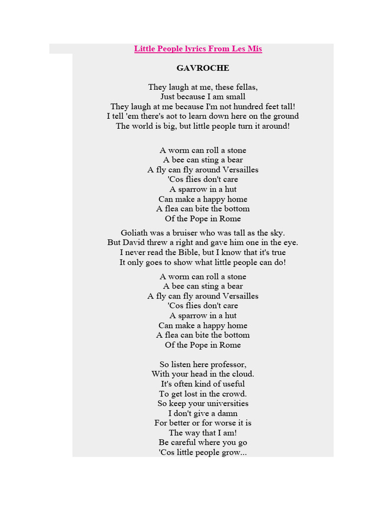 Little People Lyrics from Les Misérables | PDF | Poetry | General Fiction