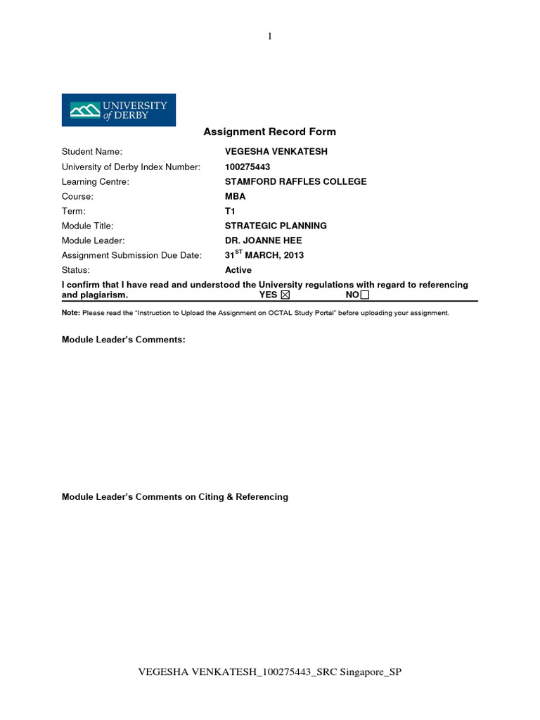 Assignment Record Form Module Leaders Co | PDF | Strategic Management ...