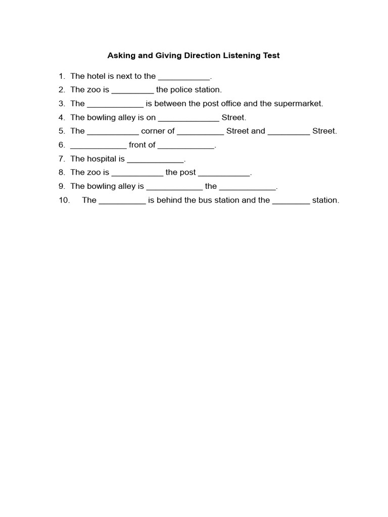Asking and Giving Direction Listening Test | PDF