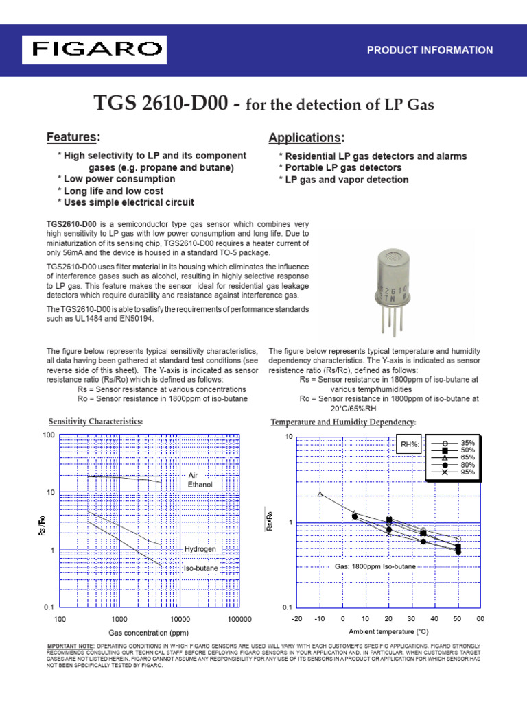 TGS2610-D00 LP Gas Sensor Details | PDF | Sensor | Electrical ...