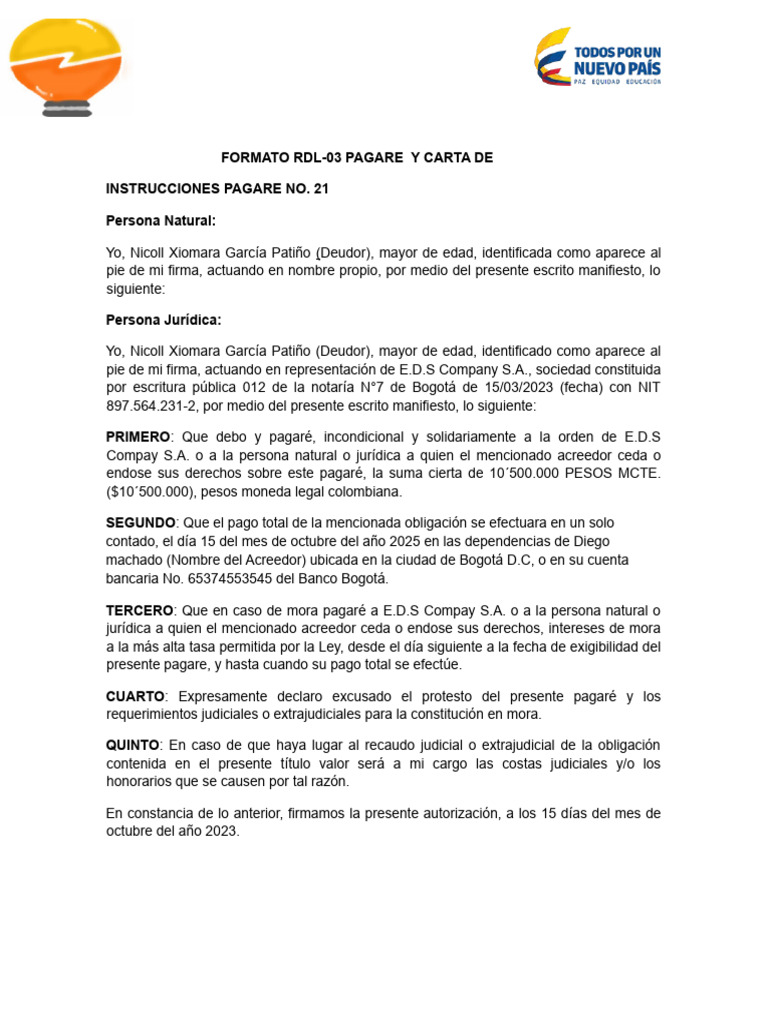 Pagaré y Autorización de Instrucciones | PDF | Pagos