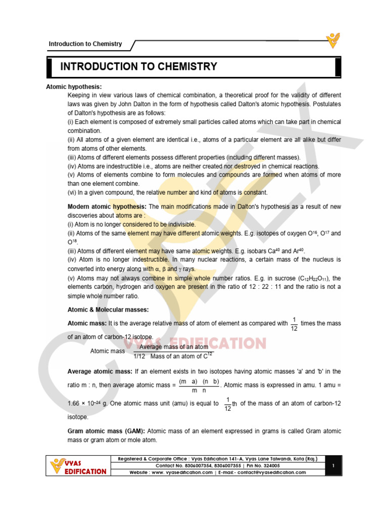 Introduction To Chemistry | Download Free PDF | Gases | Mole (Unit)