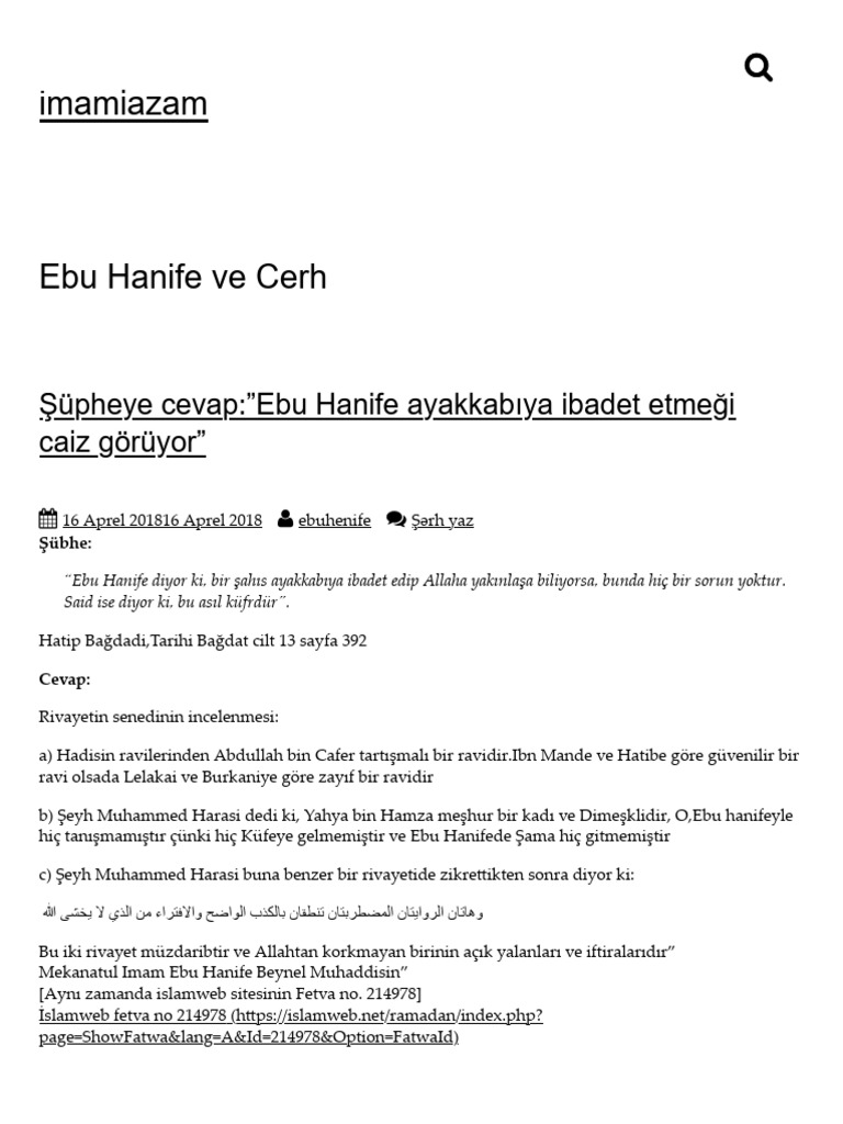 Ebu Hanife Ve Cerh - Imamiazam | PDF
